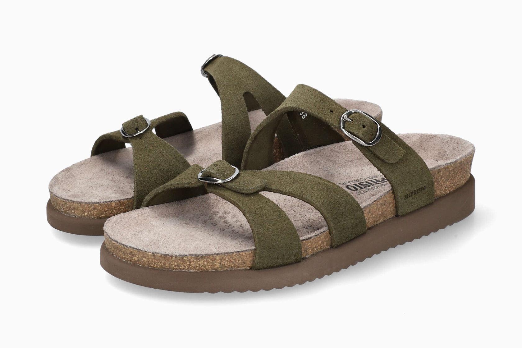 MEPHISTO HANNEL | Women Cork Sandals Green Leather Velvet | Mephisto USA